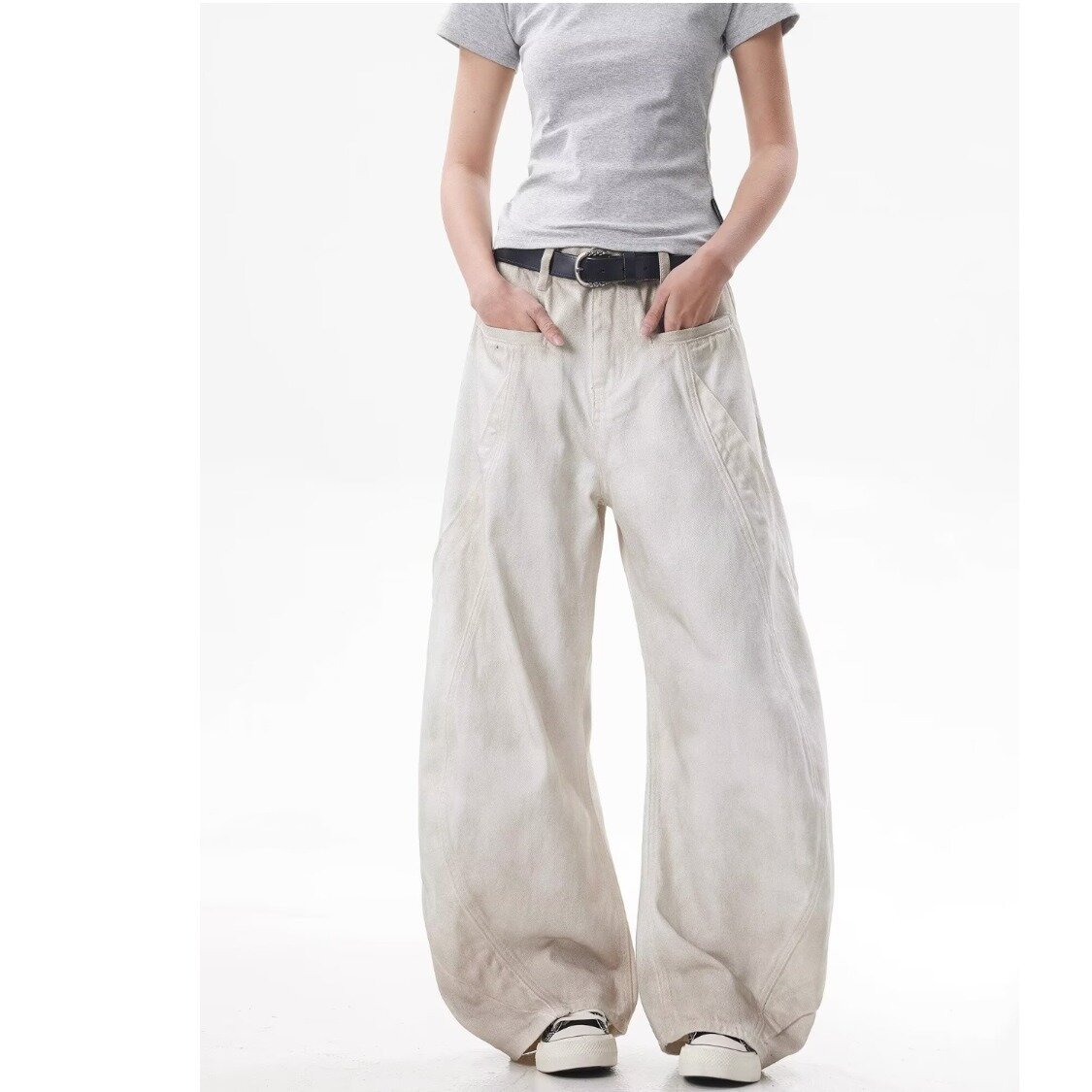 JYL Джинсы Мужские Буткют Винтажные Дизайн Свободные Широкие Длинные Деним, Размер_XXL