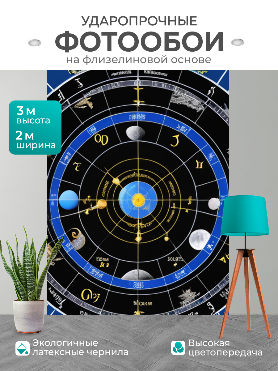 Фотообои моющиеся ударопрочные "Луна и гороскопы" 200x300 см. флизелиновые на стену
