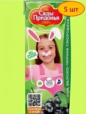 Сок детский "Сады Придонья", Яблоко - Черная смородина, 200 мл. 5 шт.