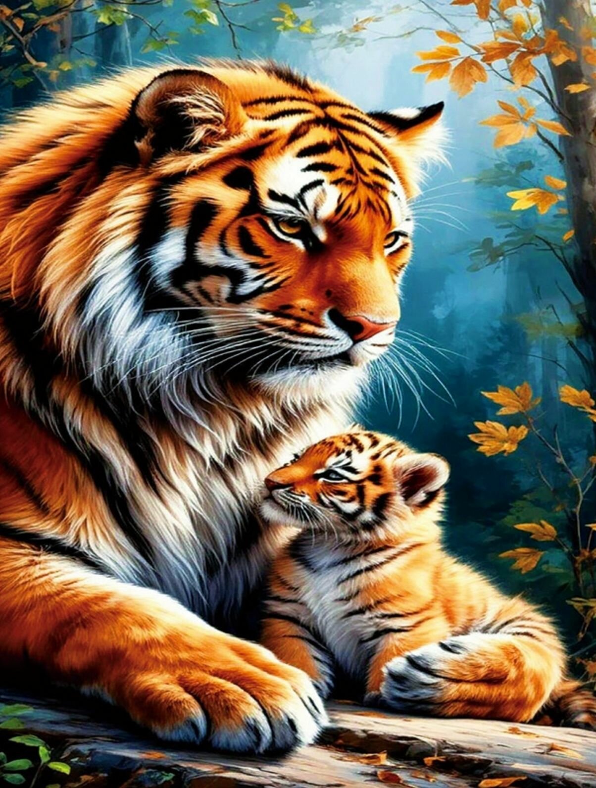 Алмазная мозаика на подрамнике 40*50 "Тигр с тигренком"