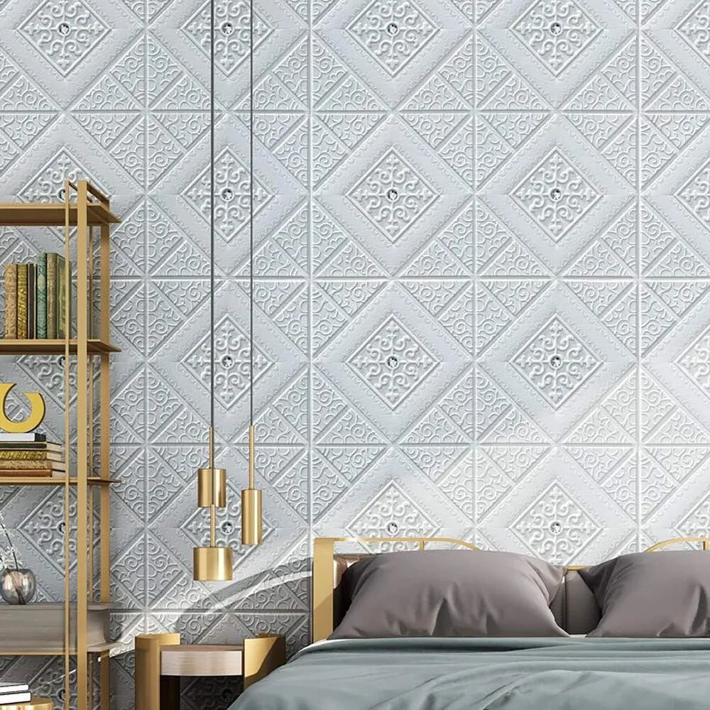Стеновая панель 3D foam diamond white, самоклеящаяся, 70x70 см, для стен и потолка, декор для дома и офиса — фото 1