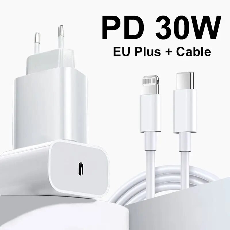 Быстрое Зарядное Устройство USB Type-C 30W PD Для Apple iPhone 15 13 12 11 14 16 Pro Max XR X iPad - Адаптер Быстрой Зарядки .