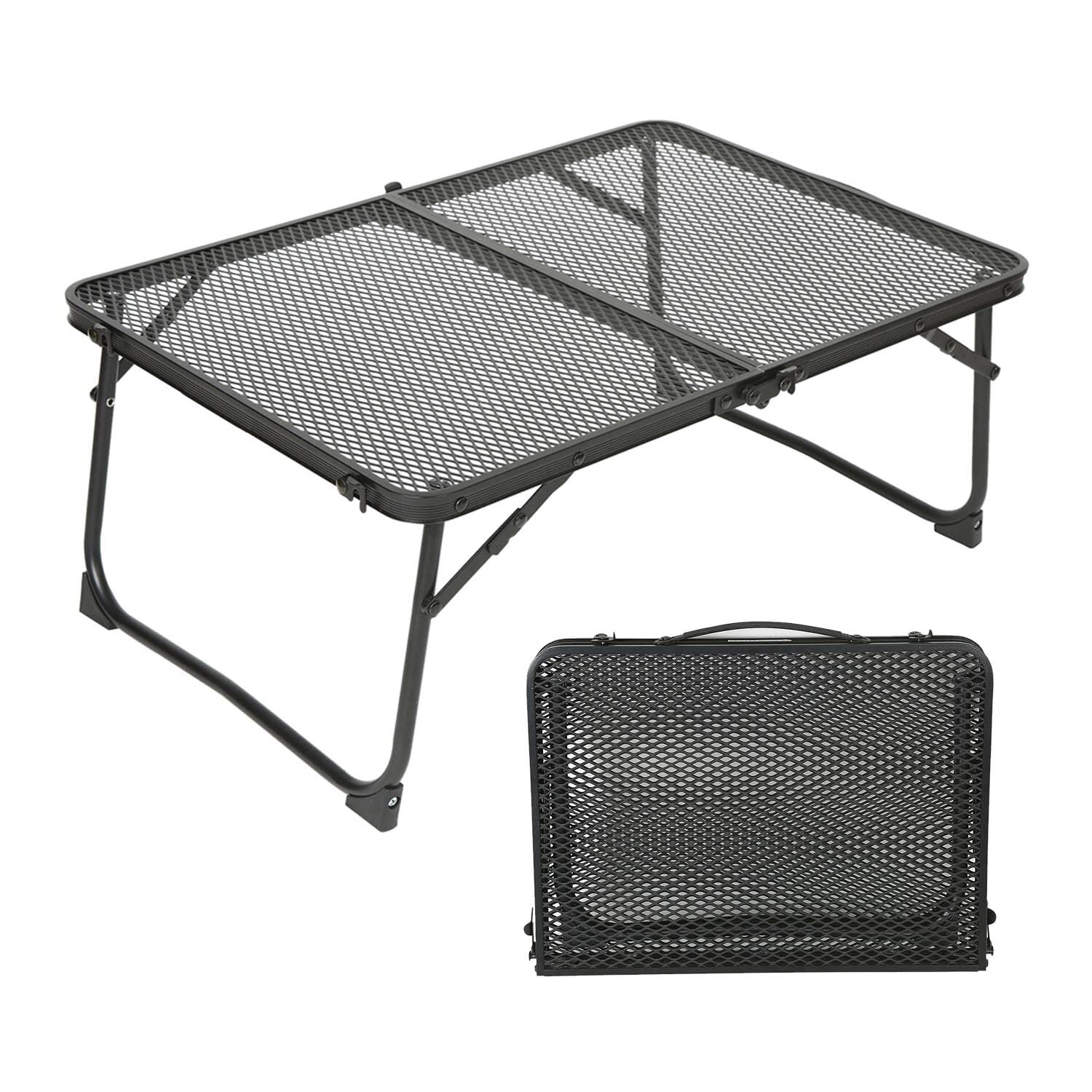 Outdoor Folding Camping Table Small Steel mesh Low Barbecue Table with Wing Panels Adjustable Height Portable Lightweight Aluminum Alloy Picnic Table Unfolding Size 23.6' L x15.75' W x9.84' H Maximum Load-bearing 55 LBS Package Size 15.75' x 11.8' x