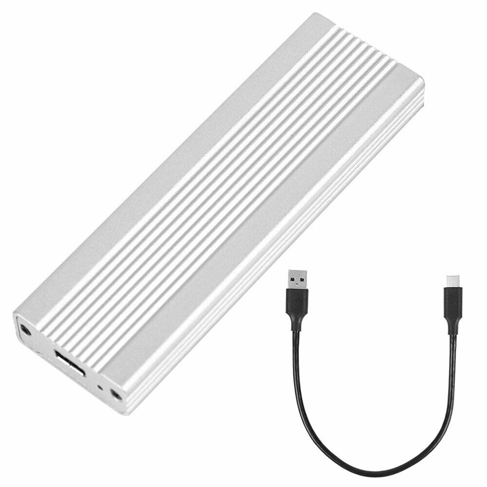 Корпус для SSD M.2 NVMe/ с двойным протоколом, внешний накопитель USB3.1 Type-C, корпус из алюминиевого сплава, серебристый, поддерживает интерфейсы B-Key/B&M-Key/M-Key, размеры SSD 2230/2242/2260/2280, комплект поставки: 1 корпус, 1 кабель