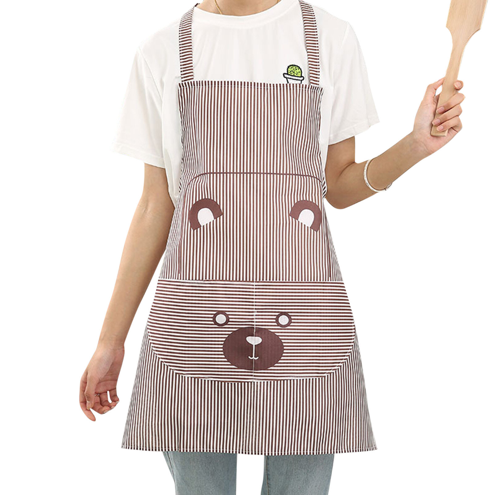 Фартук Bib 1 упаковка Stripes Polyester с 2 карманами для кухни, готовки, барбекю, выпечки, размер 65*62см, вес 41г, цвета Coffee, Rose, Red, Blue для женщин и мужчин