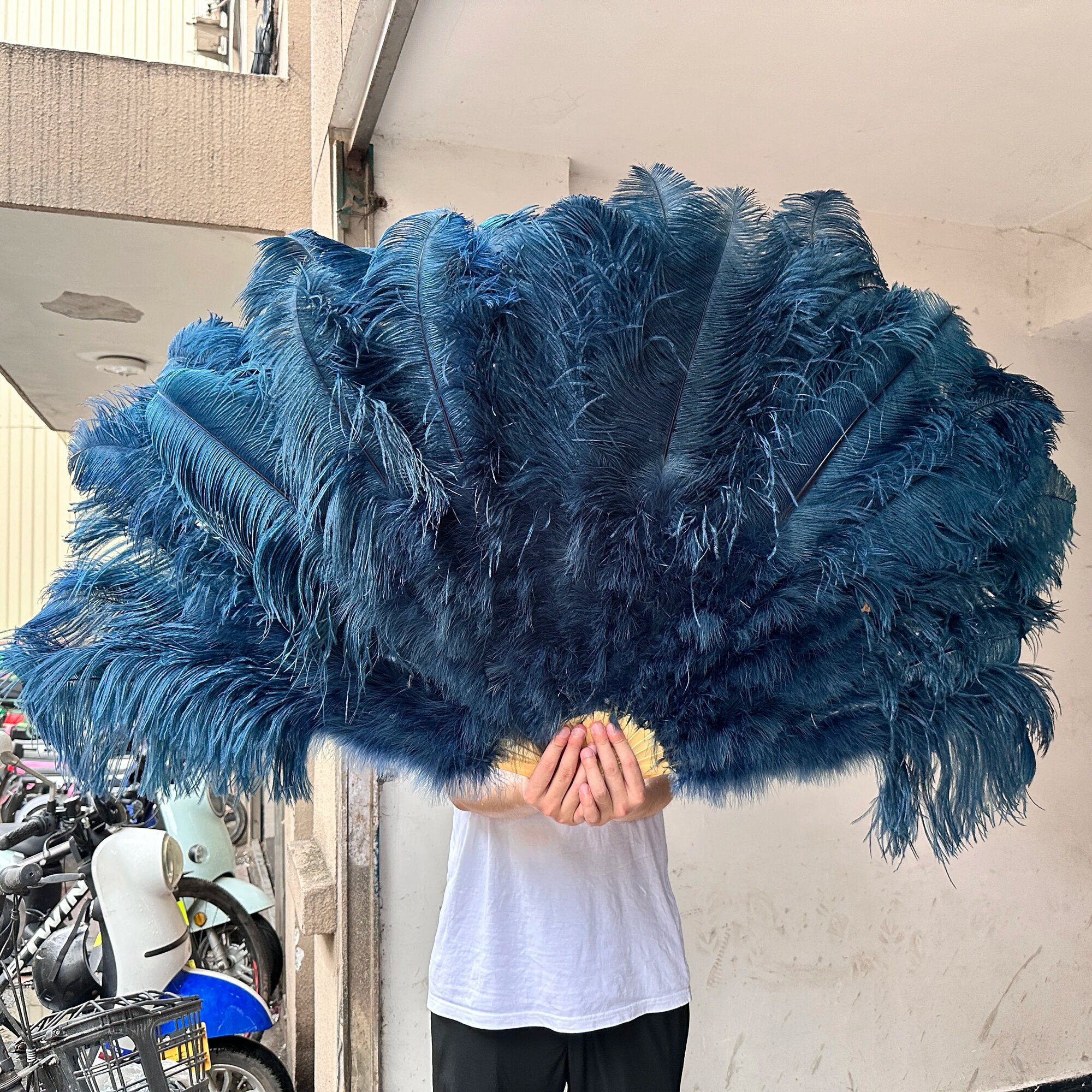 Складные розовые веера из страусиных перьев Синий, Navy Blue, 100CM 1Pair(two)