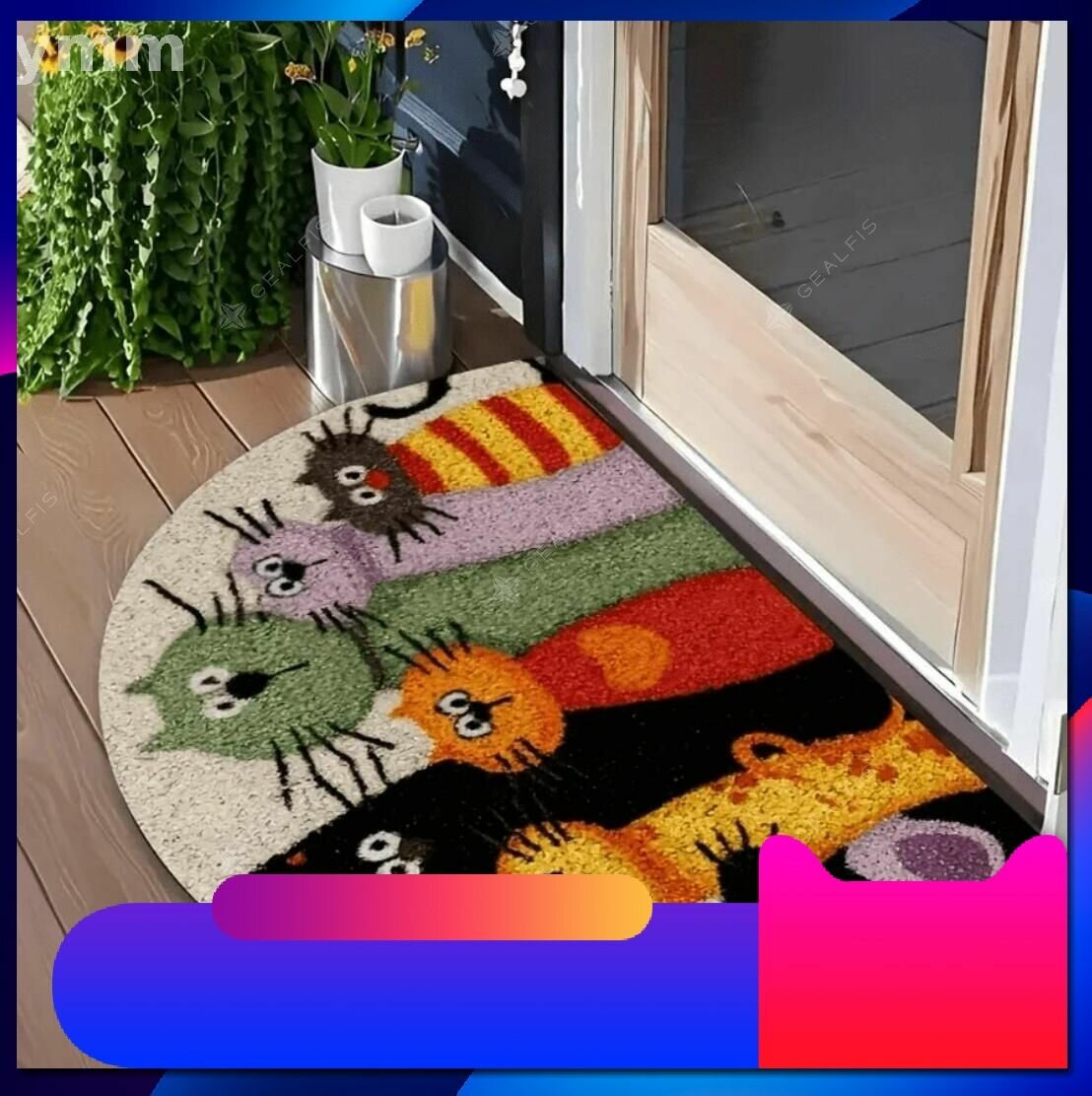 Полукруглый коврик для пола 50х80 см Мультяшный кот