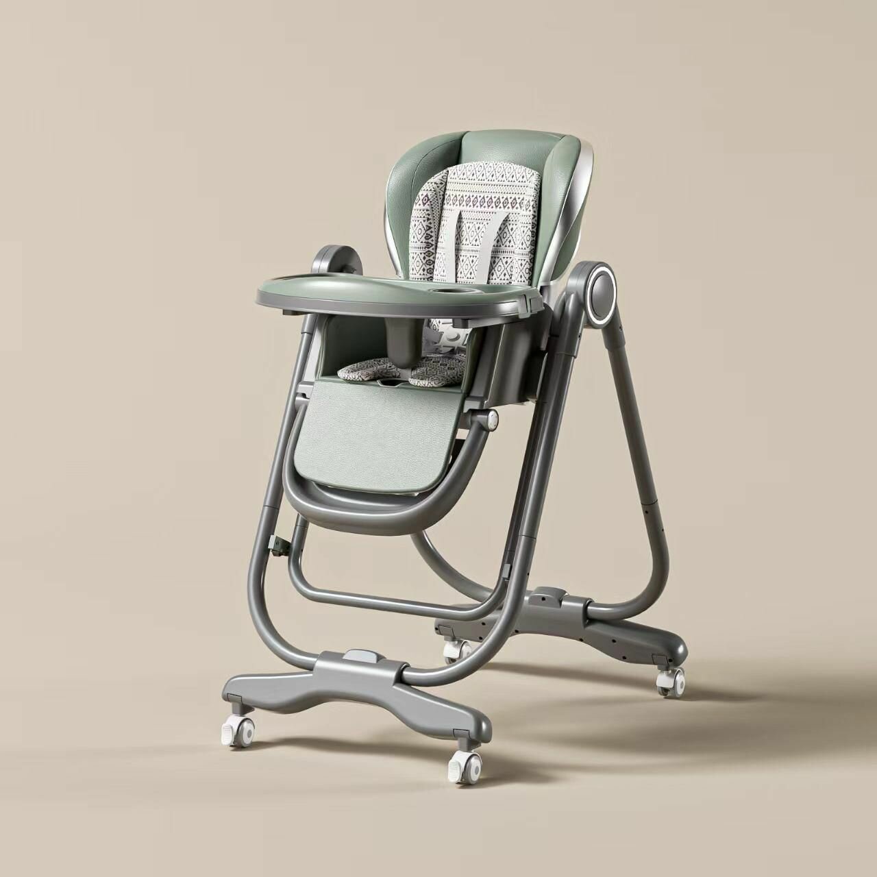 Стульчик для кормления 2 в 1, детский стул+качалка, складной, растущий, который используется для детей в возрасте от 0 до 6 лет Luxmom G001, цвет зеленый