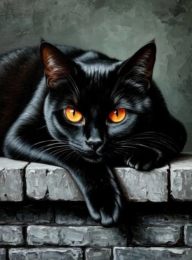 Алмазная Картина "Черный Кот" 40х50 См Алмазная Вышивка / Картина Стразами Подарков