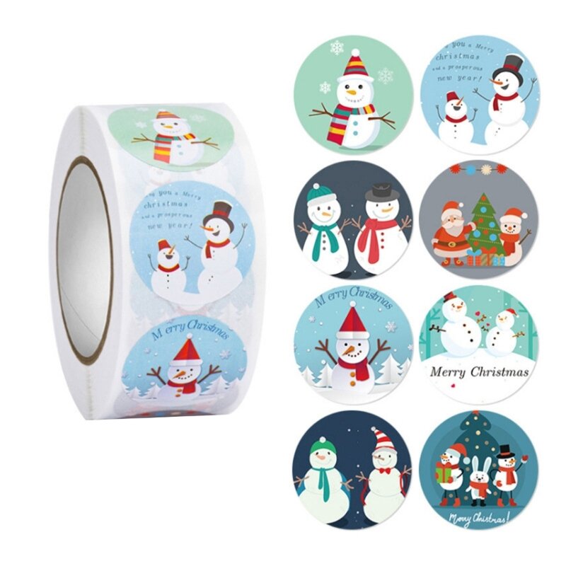 500pcs/roll Round Adhesive Christmas Stickers Merry Christmas Labels Sticker Small Business Package Box Stickers Decor