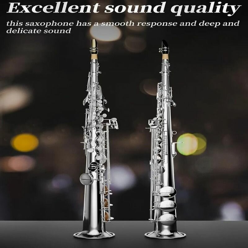 Серебряный прямой саксофон-сопрано в си-бемоль мажоре