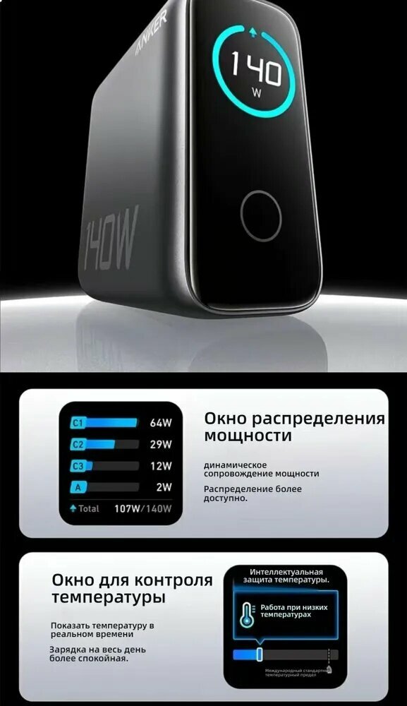 Зарядное устройство Anker140W /многопортовая головка для быстрой зарядки PD3.1/QC