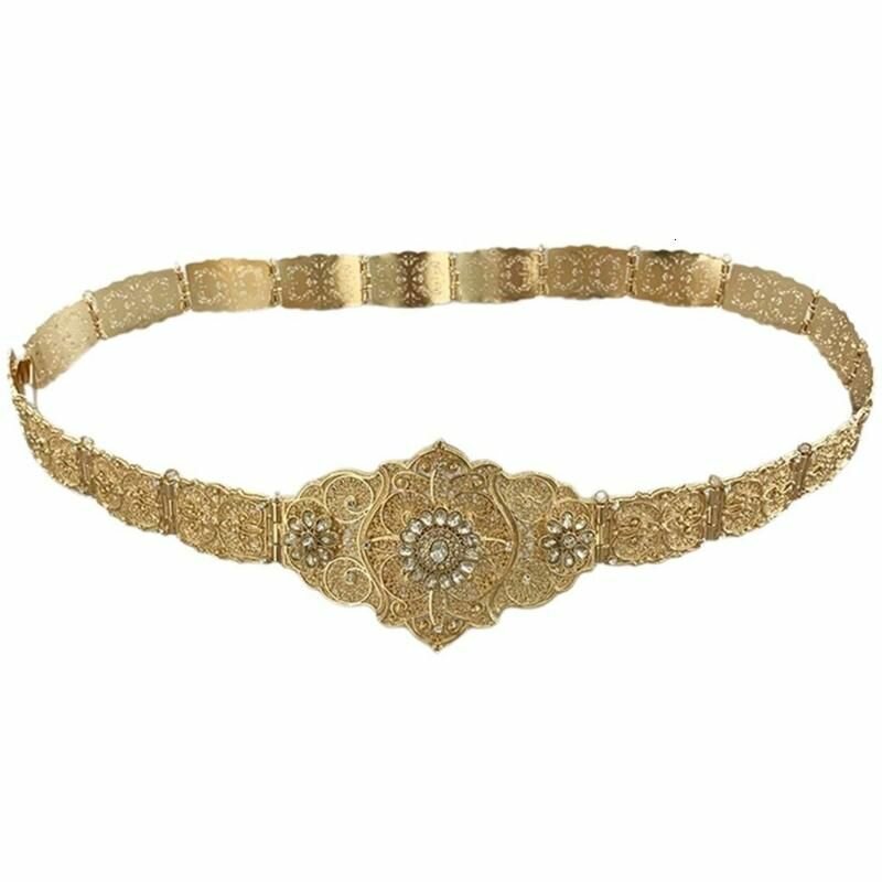 Традиционный ручной работы пояс для свадебных костюмов русского Кавказа с резьбой и камнями, Золото