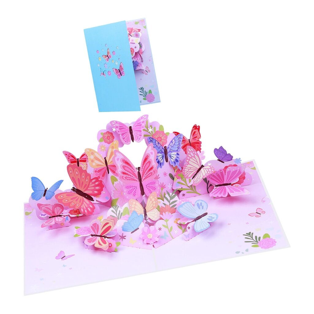 Розовая открытка-поп-ап с бабочками ручной работы