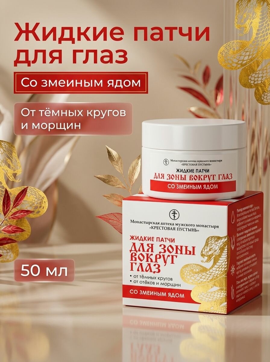 Жидкие патчи для кожи вокруг глаз Омолаживают со змеиным ядом от морщин и отеков, 50 мл