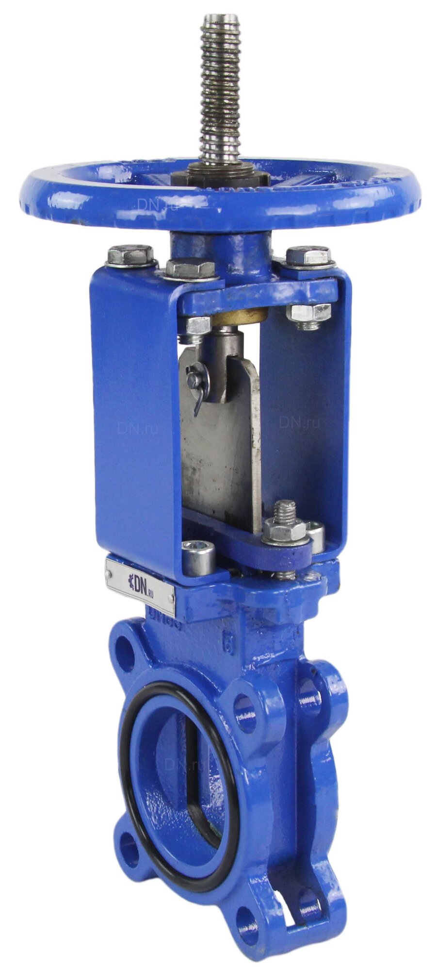 Задвижка шиберная DN.ru GGG40-304-NBR-2W-Fb-S Ду100 Ру10 двусторонняя, межфланцевая, шпиндель - выдвижной, корпус - чугун GGG40, шибер - нержавеющая сталь 304, уплотнение - NBR, управление - штурвал, WENZ