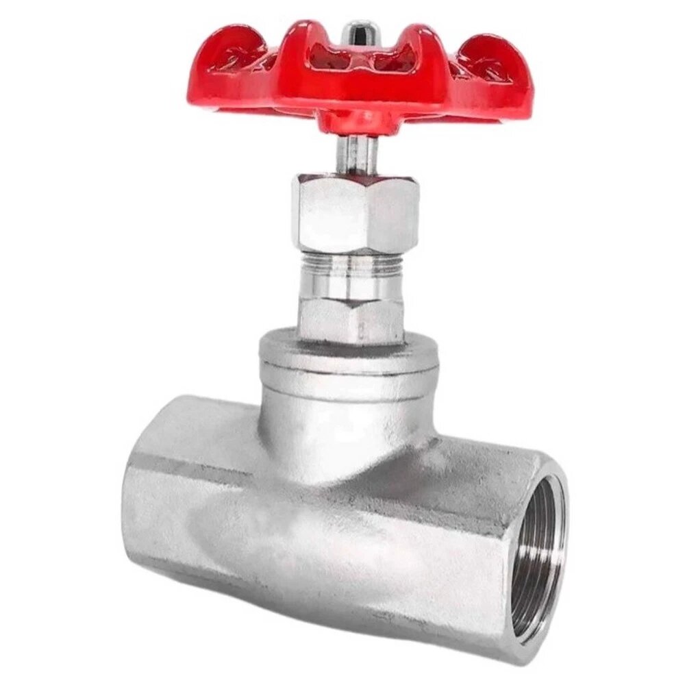 Клапан запорный DN.ru 304-304-PTFE-T-S Ду15 Ру14 двухходовой резьбовой, корпус - нержавеющая сталь 304, внутренняя/внутренняя резьба, управление штурвал