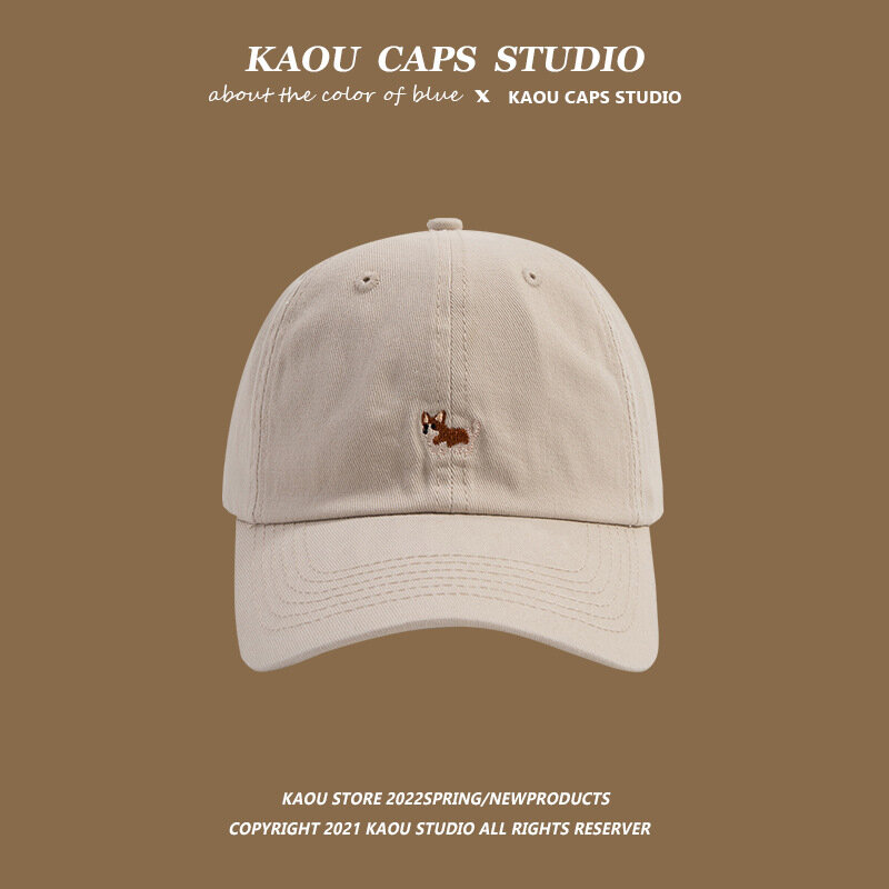 Шляпа мужская весенне-осенняя корейская версия милая фуражка с вышивкой корги пара повседневная универсальная бейсболка с солнцезащитным козырьком женская оптовая продажа