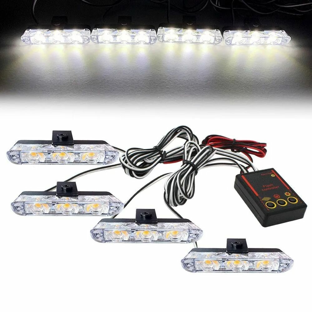 4шт 3 Светодиодный Стробоскоп 10 Режимов Красный Синий Белый 12В