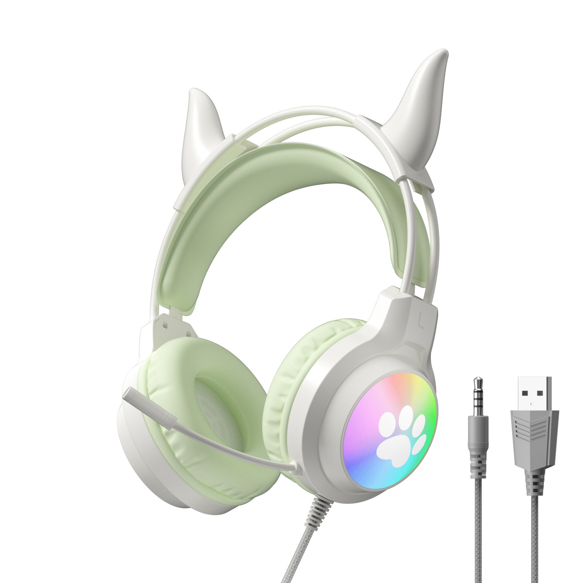 SY-G50 Проводная игровая гарнитура с RGB подсветкой для PS5, зеленый кот