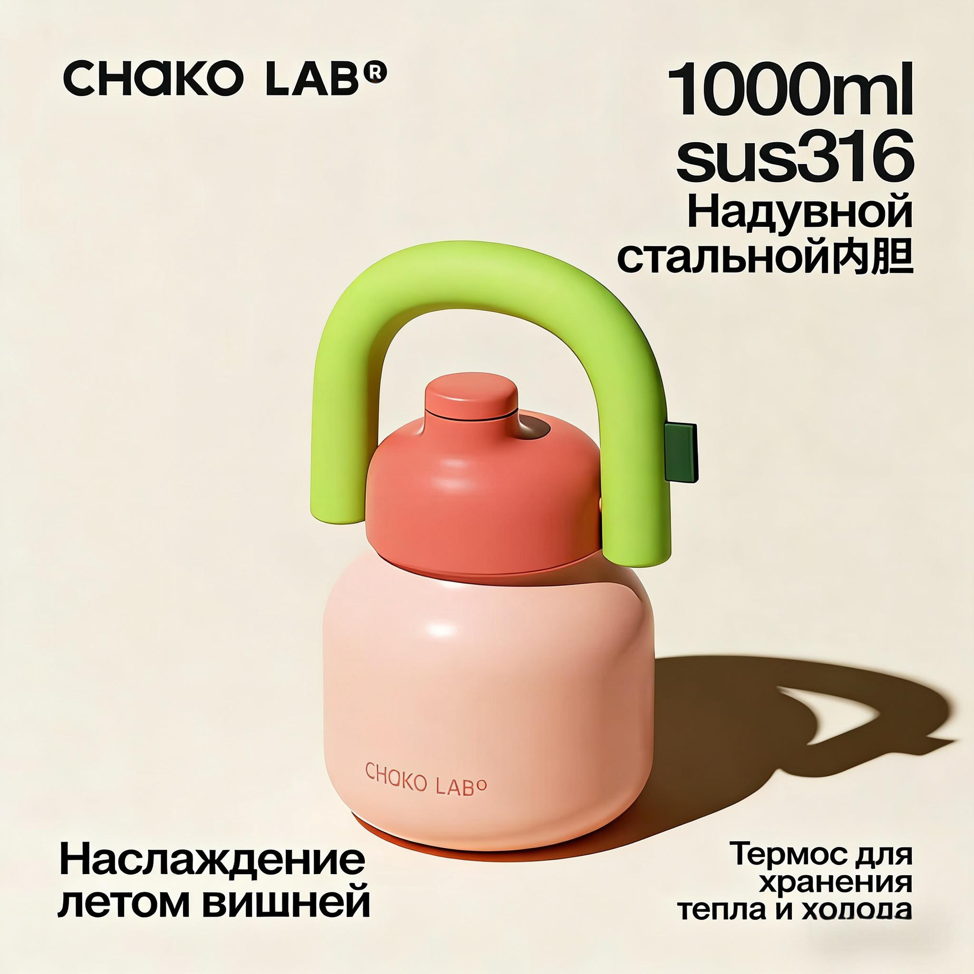 Бутылка для воды MINISO Chako Lab Spa, 1000 мл (розово-бирюзовая)