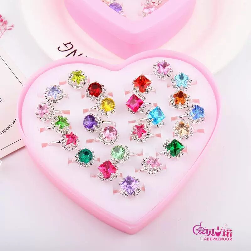 Набор детских колец с камнями для девочек, в стиле интернет-звезд, с шкатулкой для украшений, регулируемые детские