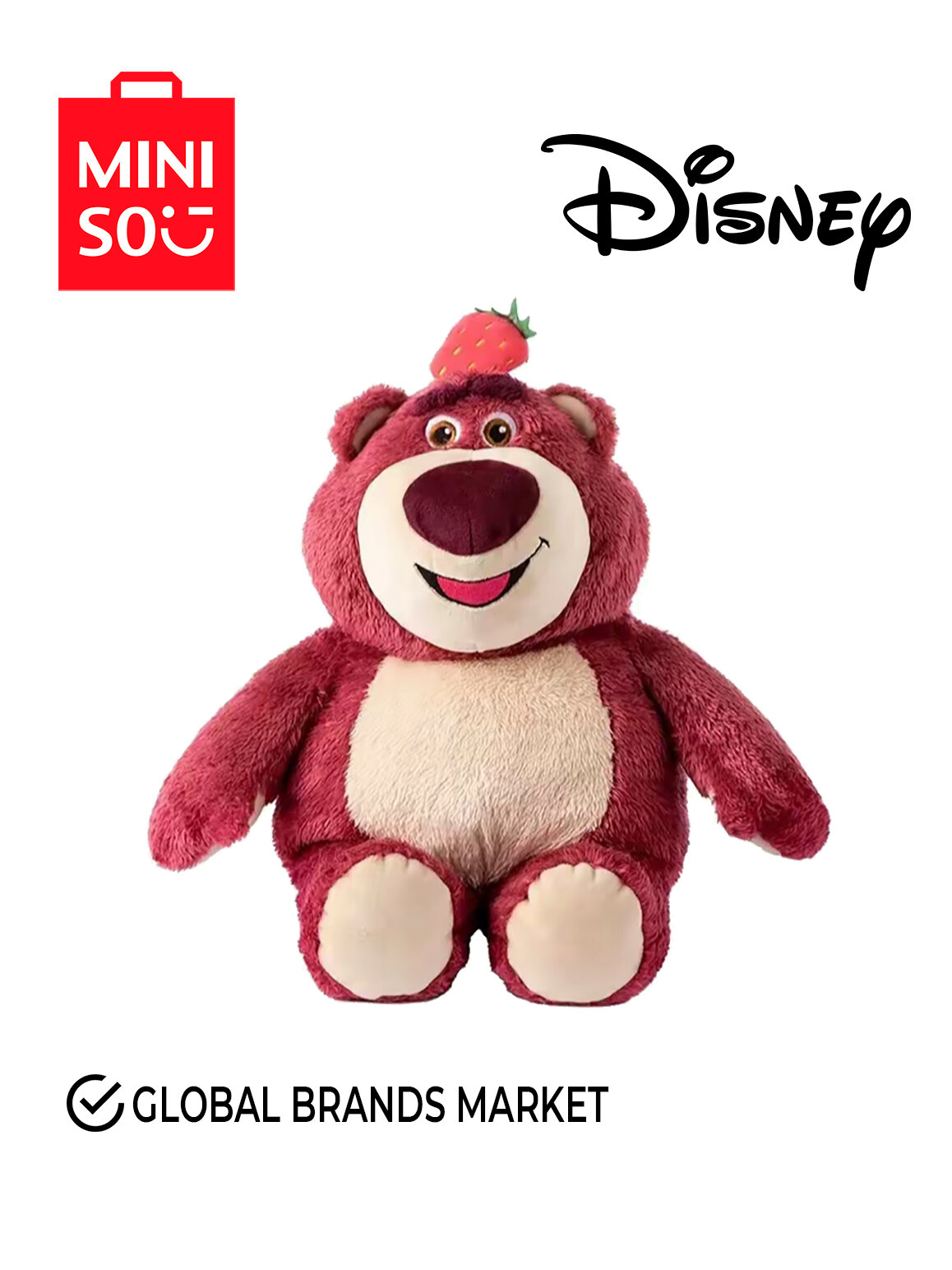 Мягкая игрушка MINISO & DISNEY Плюшевый медведь Lotso Лотсо История Игрушек, высота 25 см, малиновый