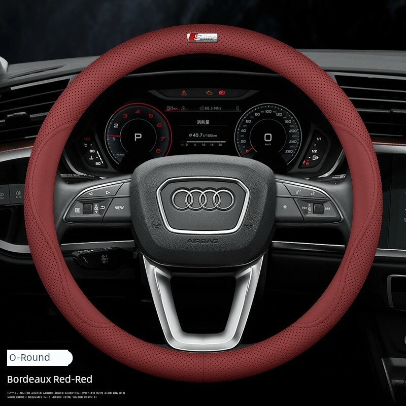 Круглый кожаный чехол для руля из цельной бычьей кожи для Audi A6L, логотип Audi S, цвет вулканический красный,