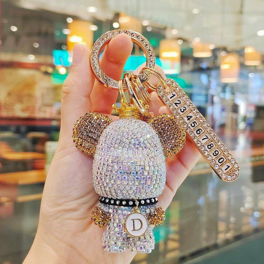 Мультяшный брелок для ключей в виде сидящего медведя, полностью инкрустированный стразами, креативный брелок-подвеска с