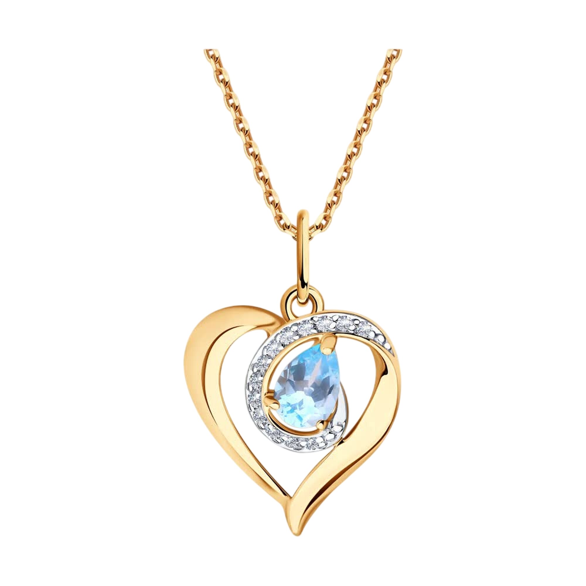 Подвеска, красное золото, 585 проба, топаз, фианит