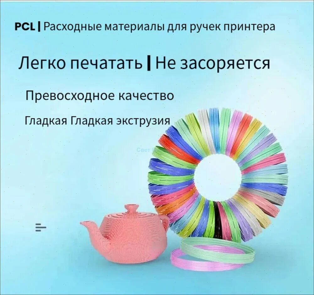 Филамент для 3D ручки PCL 1.75 мм, 20 метров, высокоэластичный Нетоксичный, безопасный для детей, легкоплавкий, малая бобина