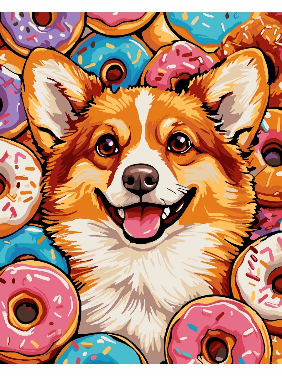 Картина по номерам Корги и пончики 40х50 см