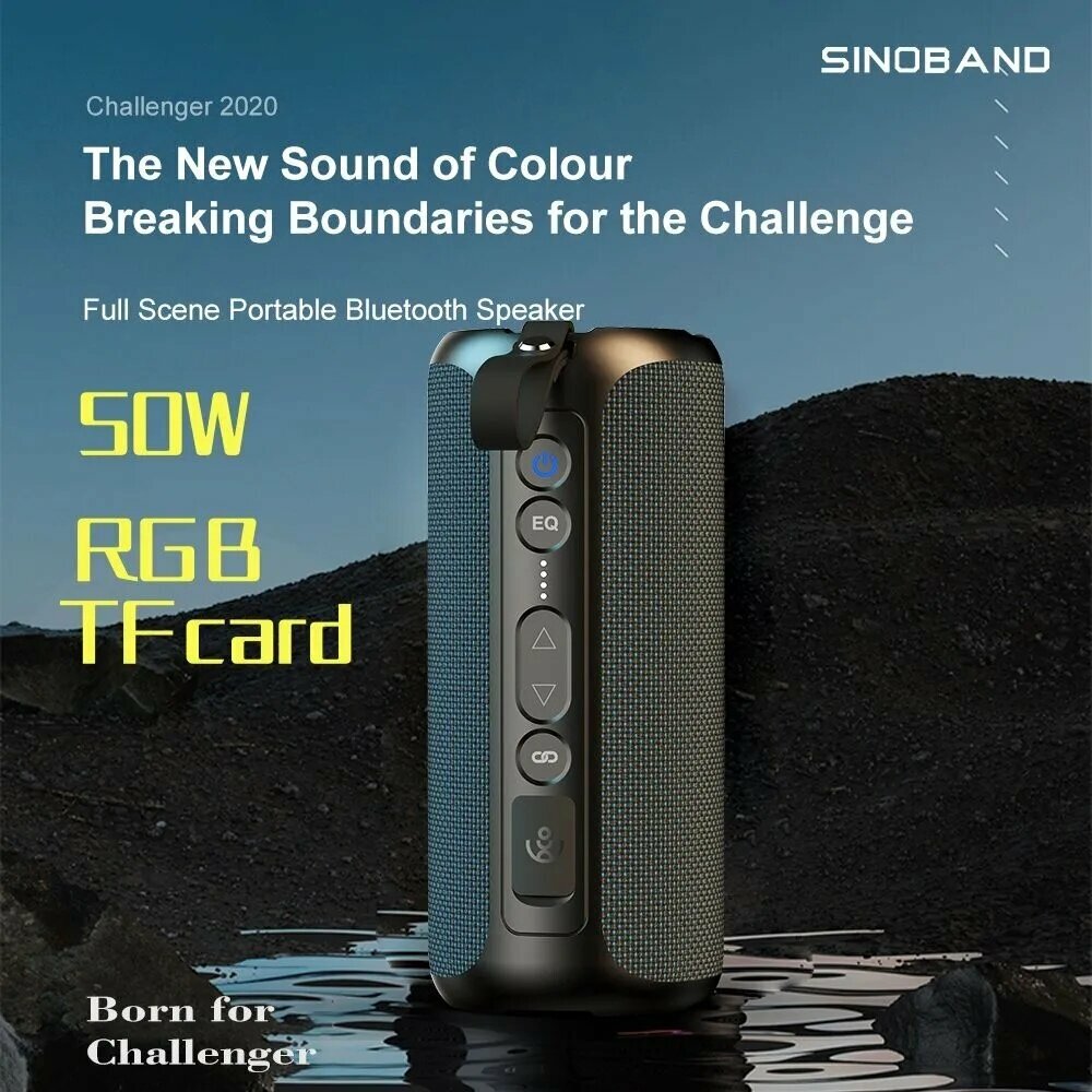 Колонка портатив, xdobo Sinoband Challenger 2020, 50 Вт, блютуз колонка, Type-C, TF card slot, AUX, черная