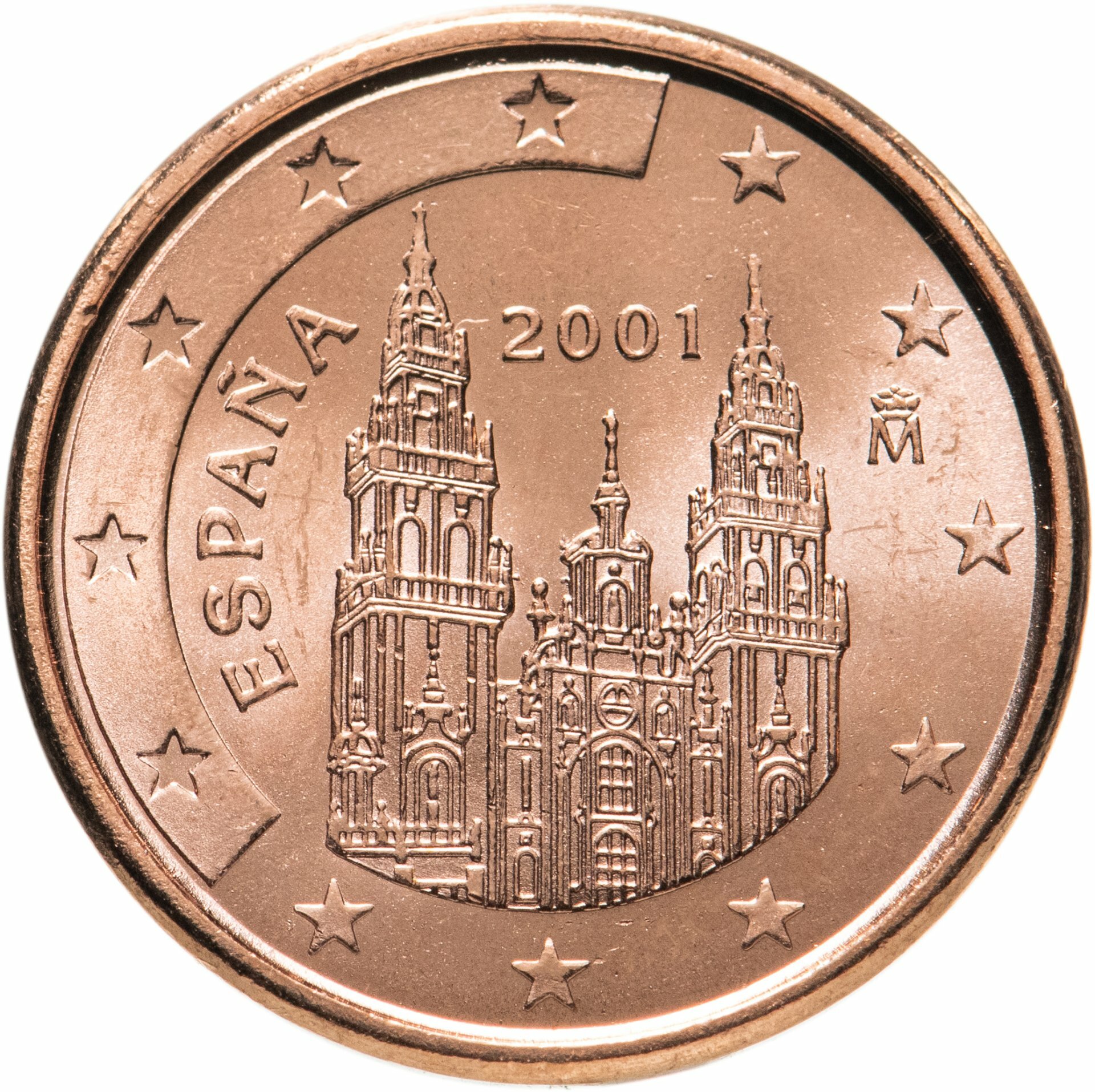 Испания 1 евро цент cent 2001, Сталь, в сохранности UNC