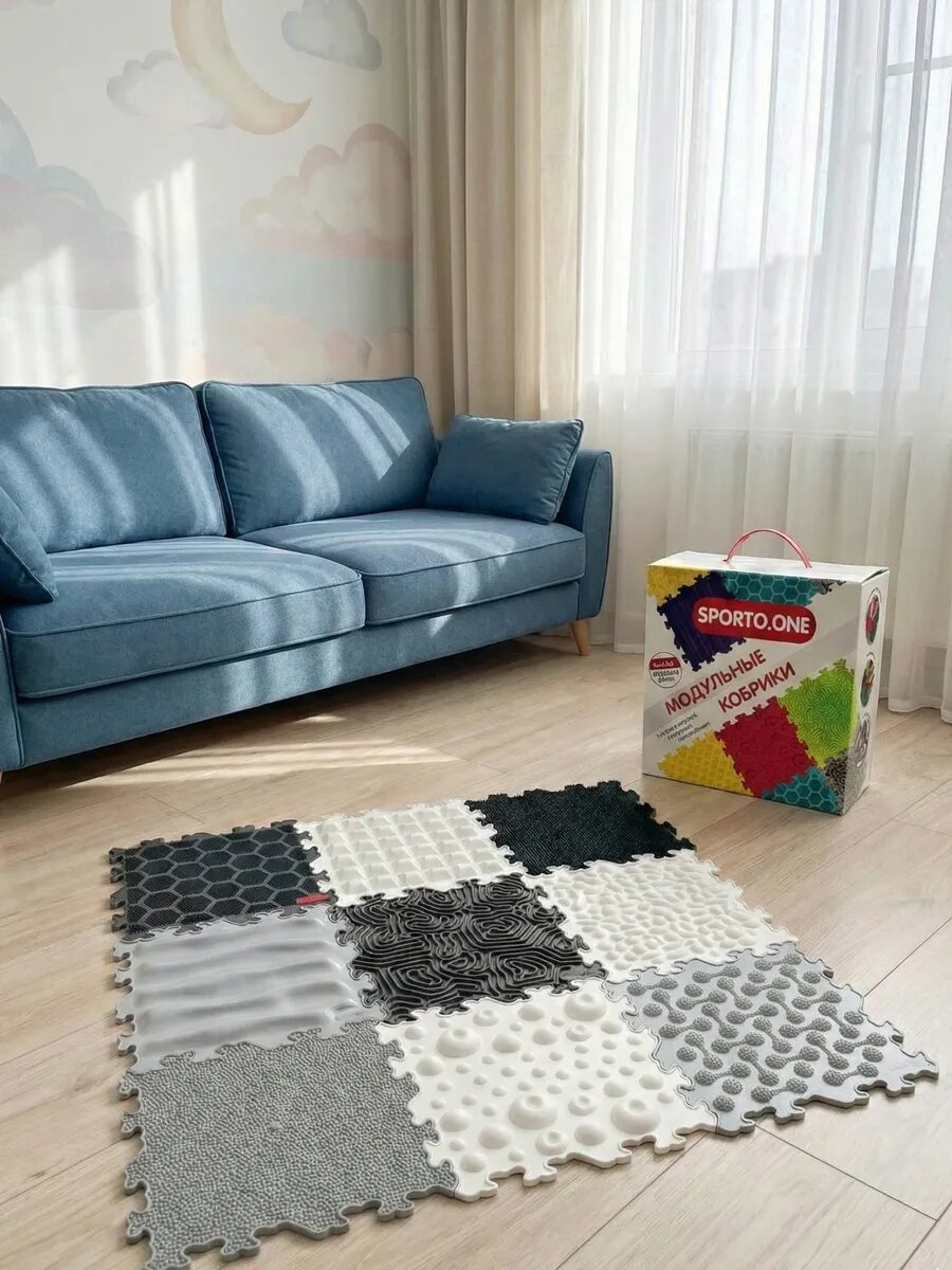 Детский развивающий коврик пазл SPORTO.ONE, Русская зима, 9 модулей - для игр и активного отдыха