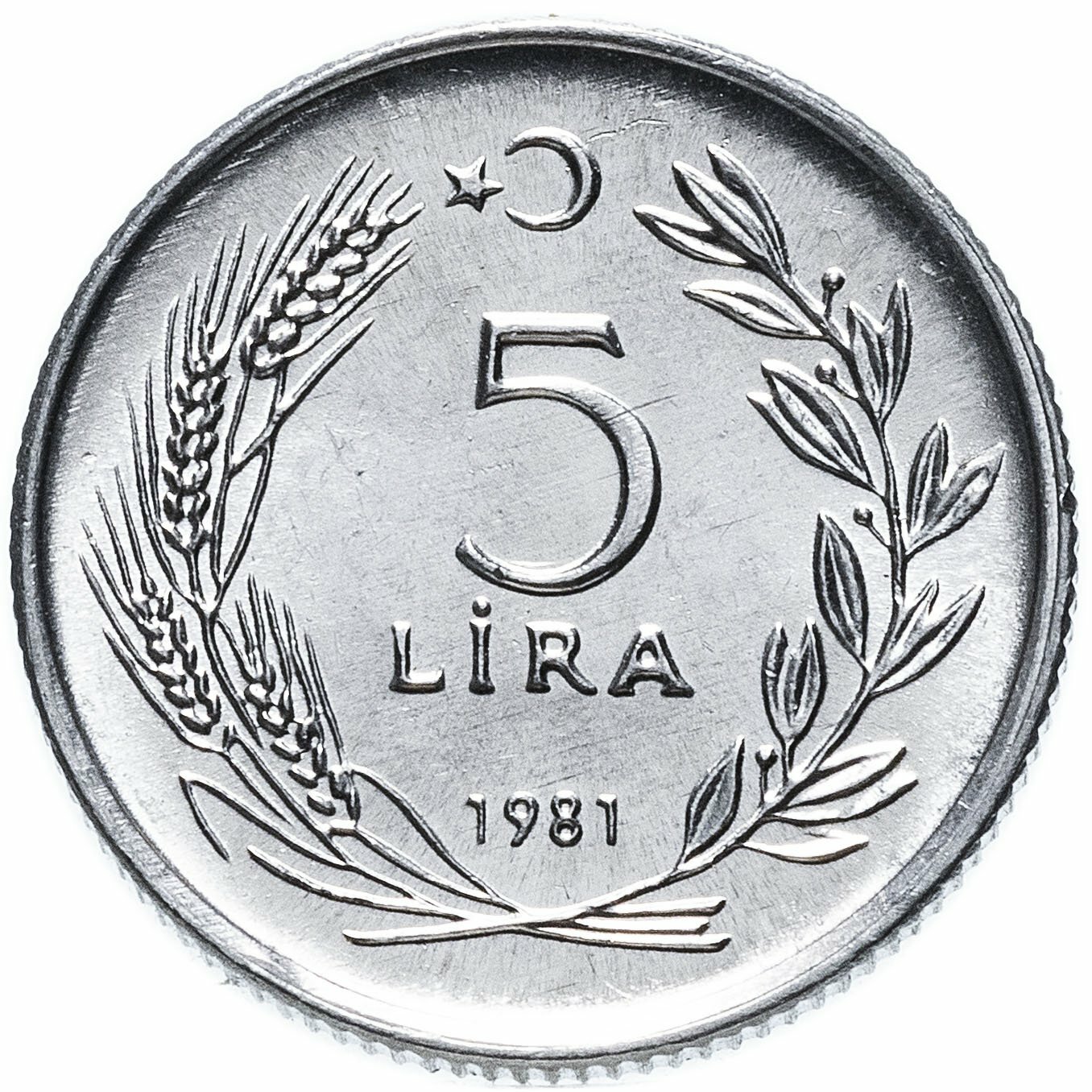 Турция 5 лир lira 1981, Алюминий, в сохранности AU-UNC