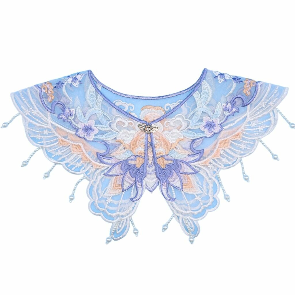 Накидка на плечо из органзы с вышивкой и застежкой пуговицы, китайская винтажная шаль накладным воротником для женщин, модный аксессуар