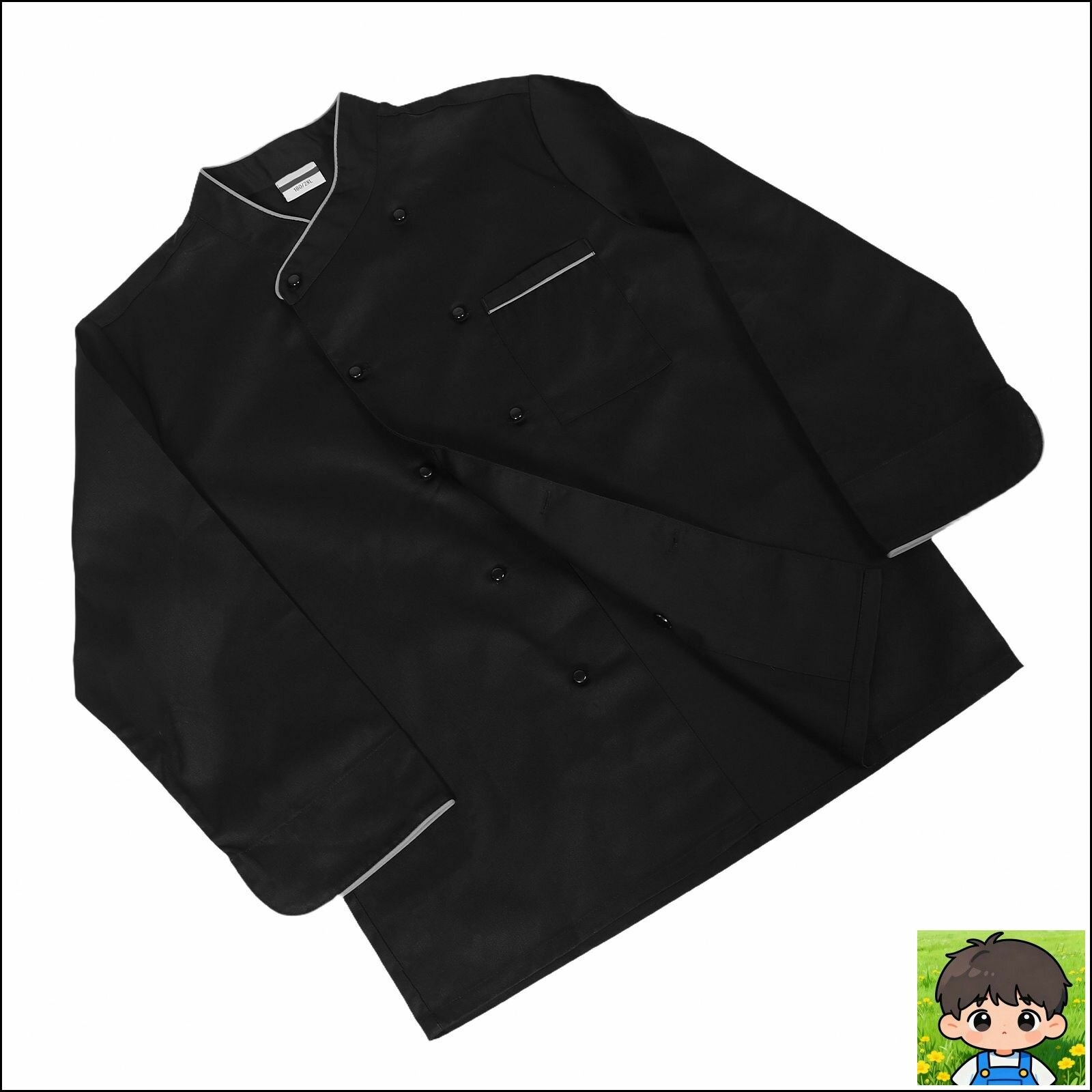 Хлопковый поварской китель с длинным рукавом черного цвета для работы в общепите