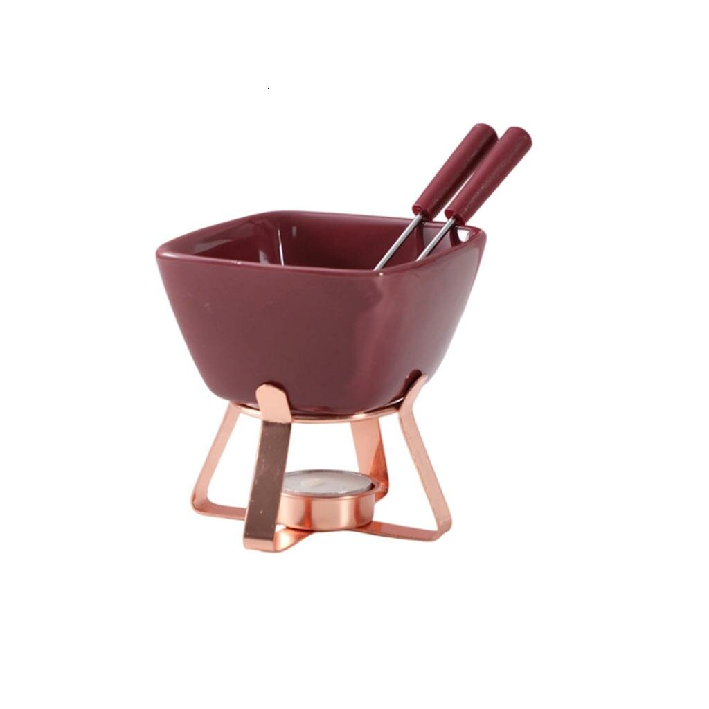 Керамическая фондюшница для 1-2 персон с подогревом на свече, Чаша для красного вина - Полка из розового золота