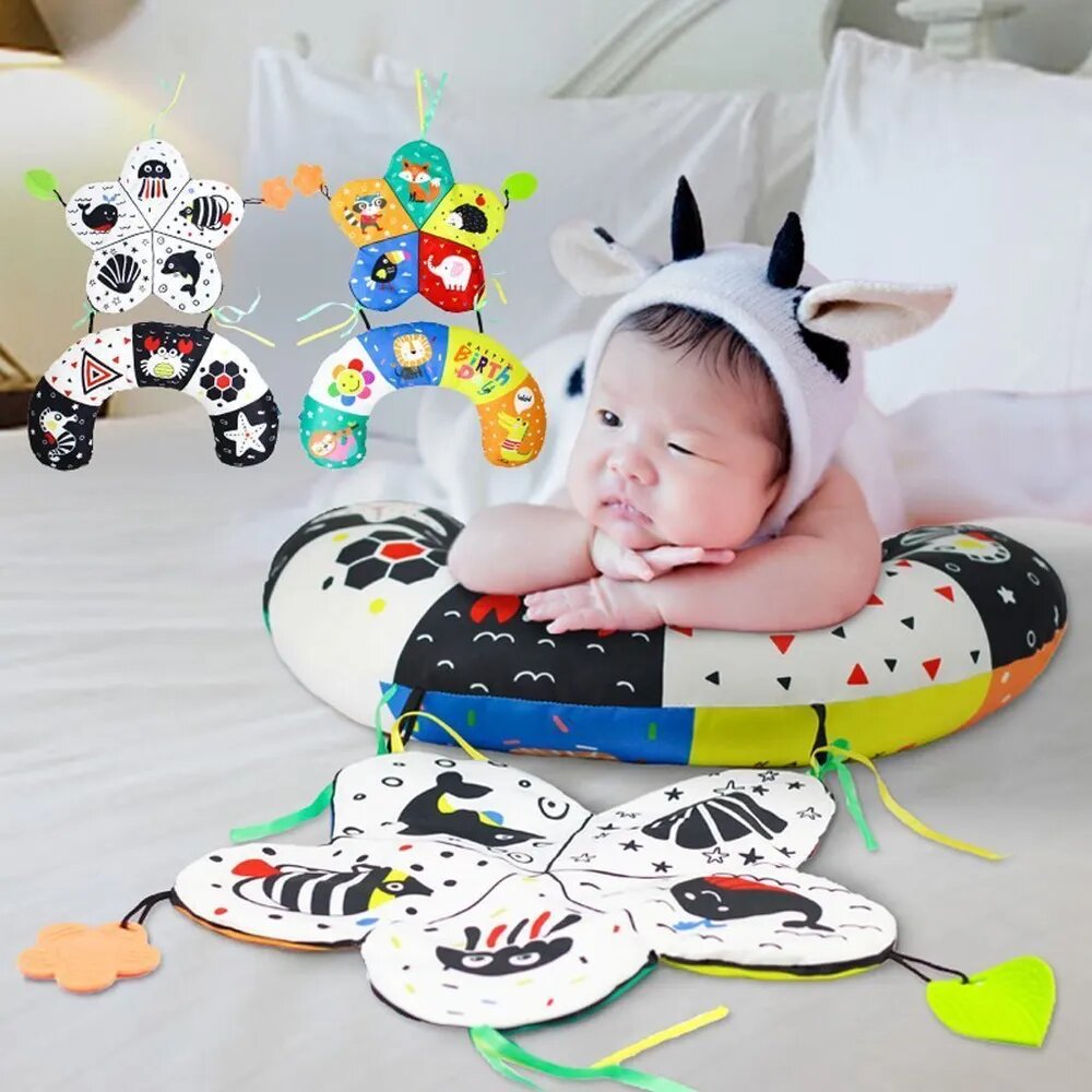 Игровой коврик Baby Tummy Time Toy, двусторонняя подушка для игр на животике, развивающая игрушка для младенцев, черно-белые изображения, 45 см