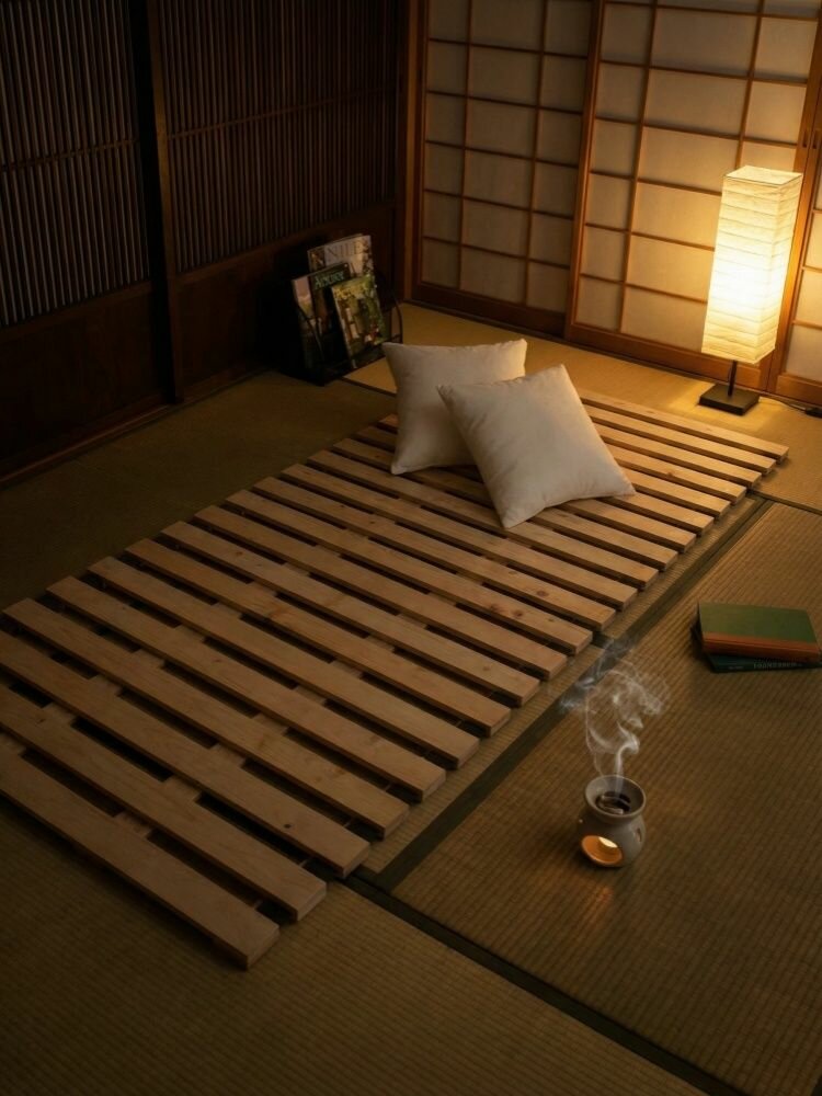 Раскладная деревянная кровать с решетками в японском стиле Складной каркас кровати Татами