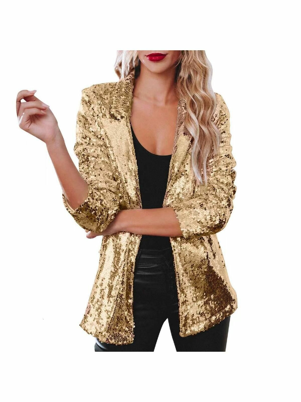 Женская блузка с блестками и лацканами, Золото - S
