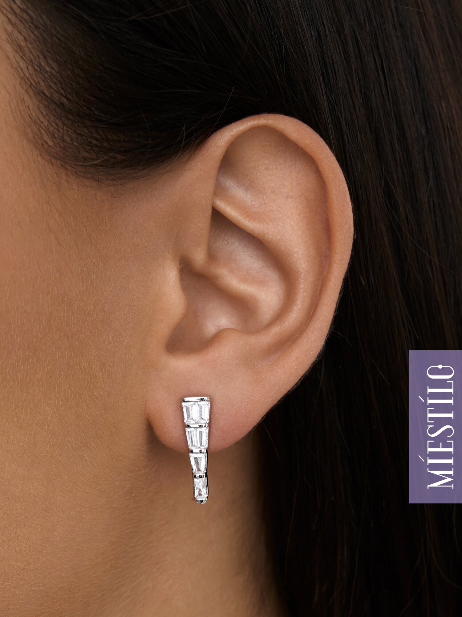 Серьги пусеты, серебро, 925 проба, родирование, фианит