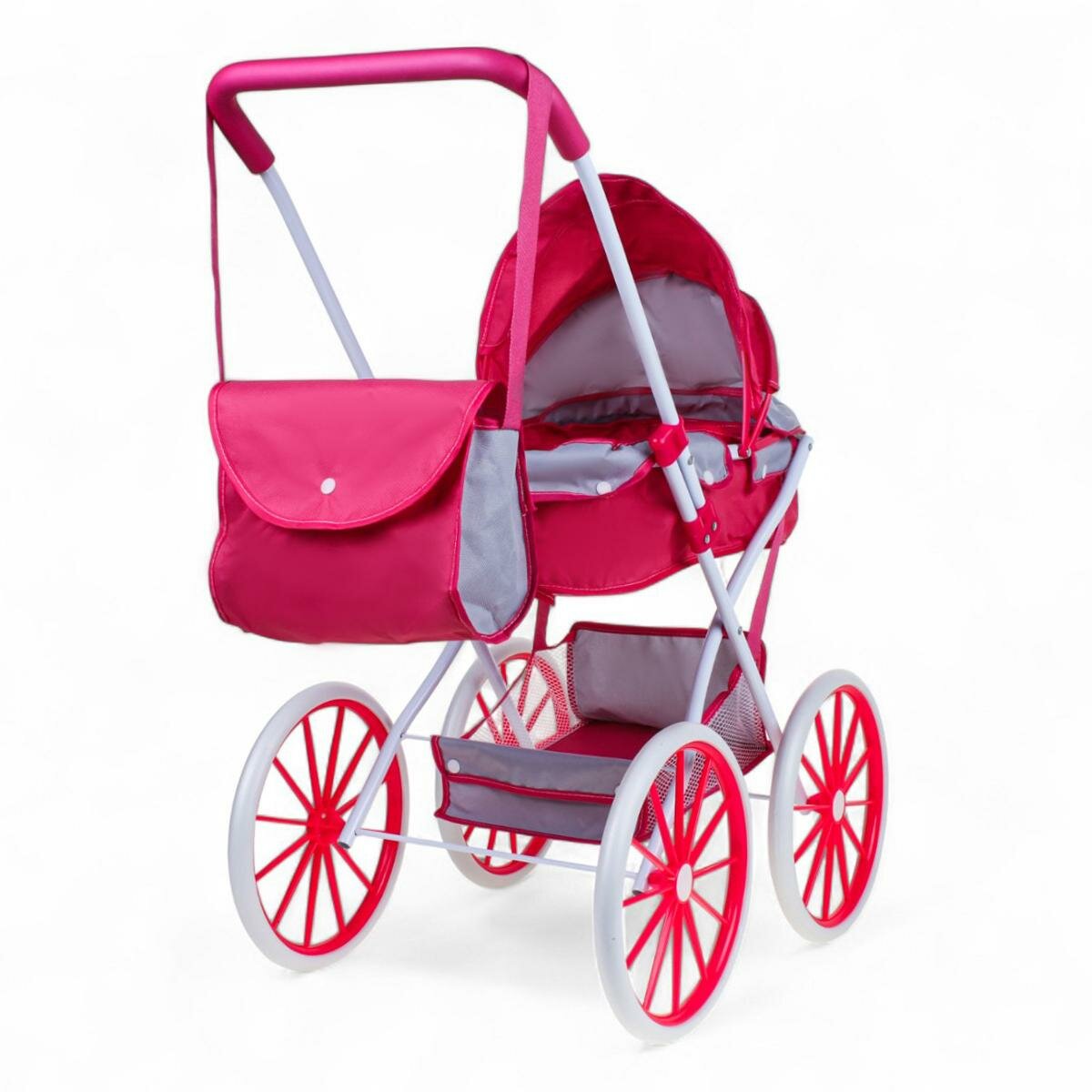 Коляска для кукол лежачая 74x66x36 см. с ручкой, сумкой и корзиной