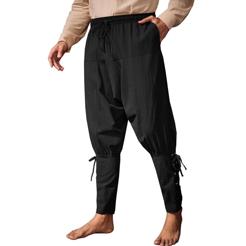 Мужские средневековые брюки на шнуровке по щиколотку, брюки Viking Pirate navigator-Черный-XXXL