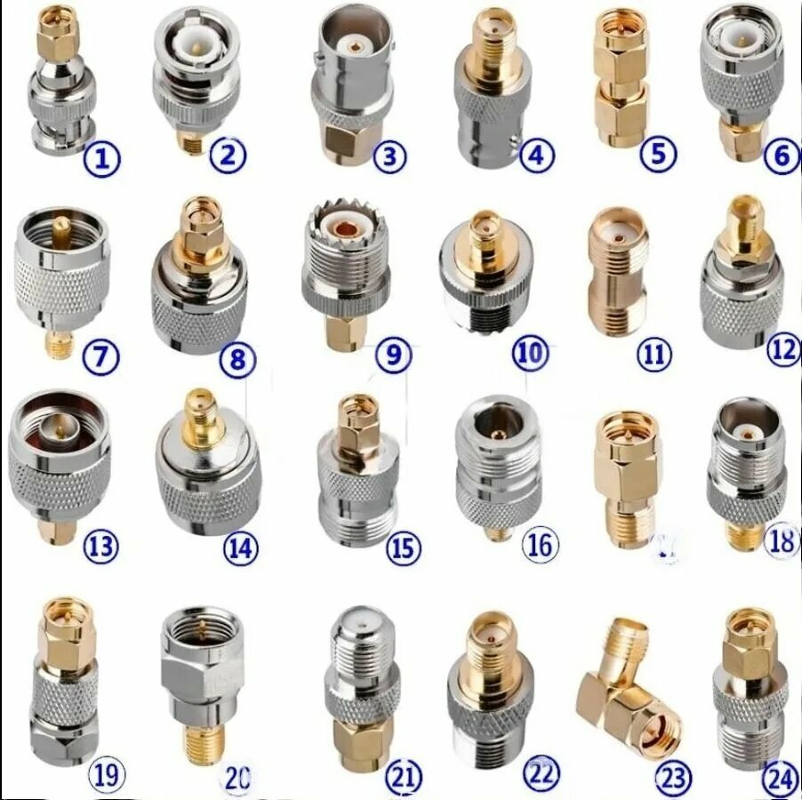 Набор переходников SMA на SMA BNC N UHF 48 штуки в коробке 2 шт.