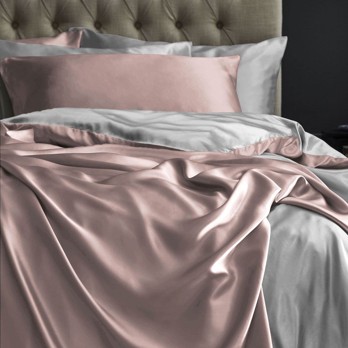 Постельное белье 1,5 спальное Mona Liza "Пион" наволочки 50*70 тенсел/лиоцелл (розовый/св. серый)