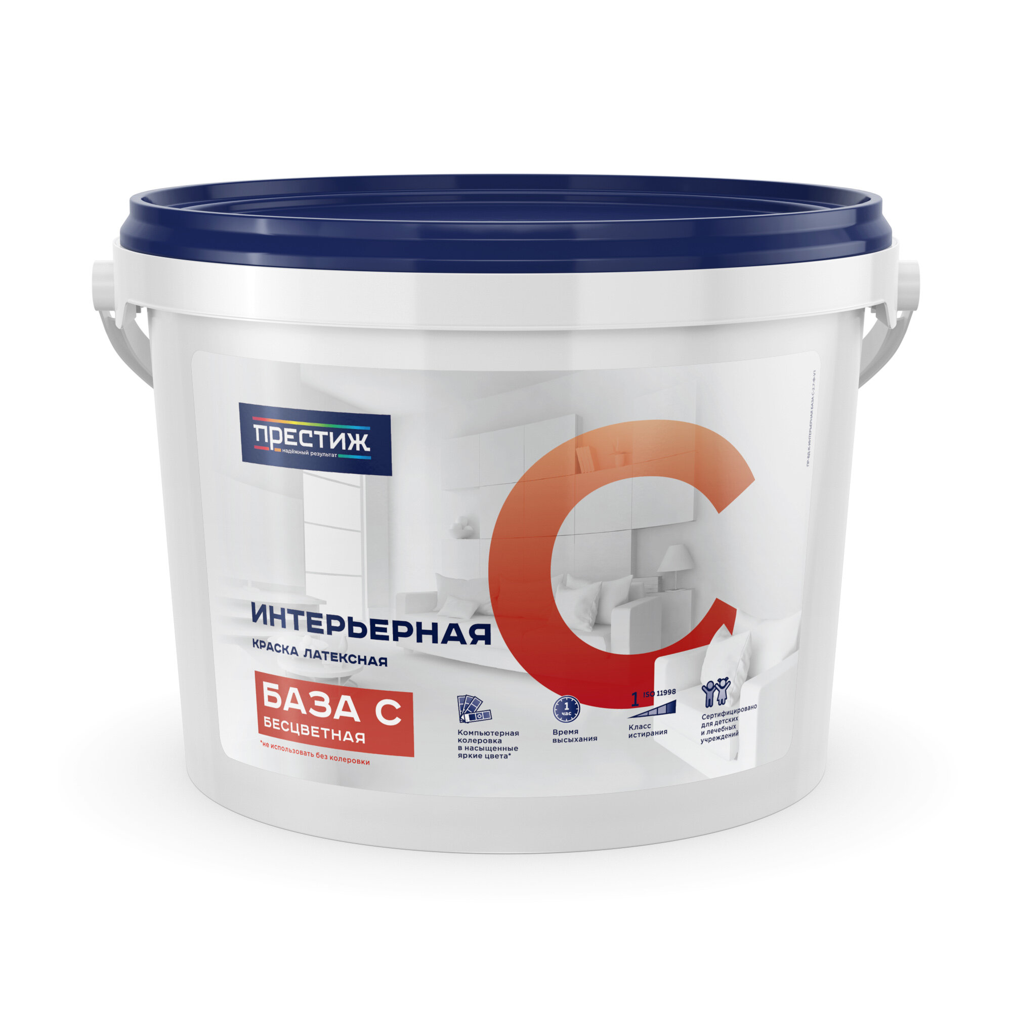 Краска интерьерная Престиж, латексная, матовая, база C, бесцветная, 2,7 л