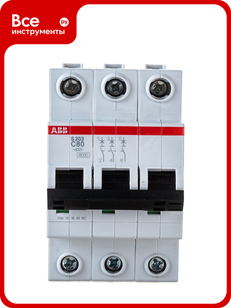 Автоматический выключатель ABB 3-полюсный S203С 80 6кА 2CDS253001R0804