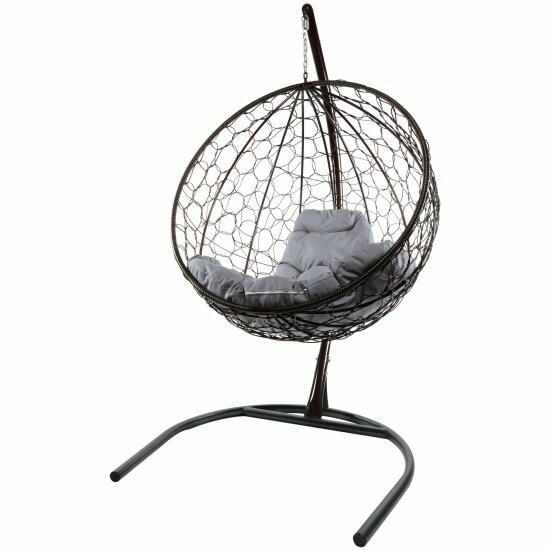 Подвесное кресло M-group круг с ротангом чёрное, серая подушка, шт